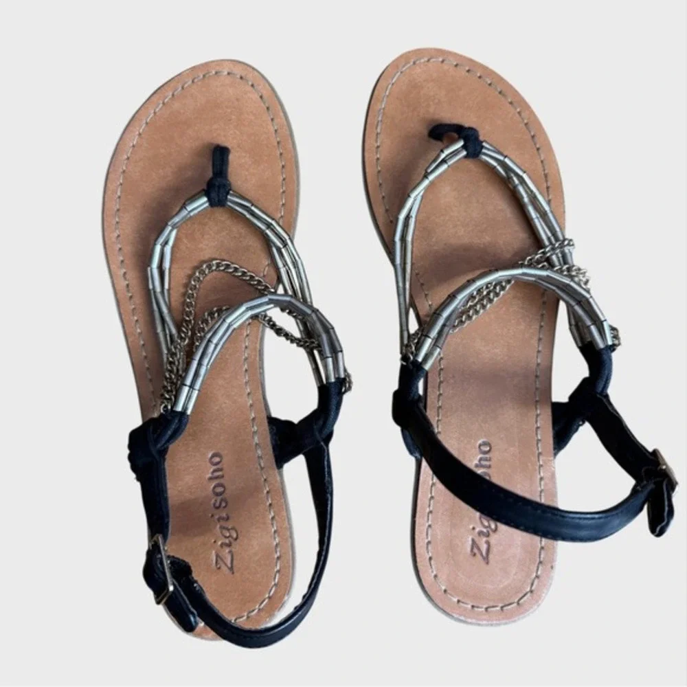 Zigi Soho | Shoes | Zigi Soho Womens 7 Black Leather Silver Beaded Flat ...